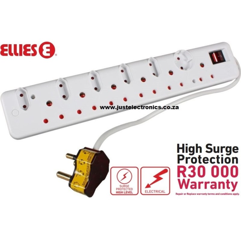 Ellies 12 Way Surge Protection Multiplug With R30 000 Warranty