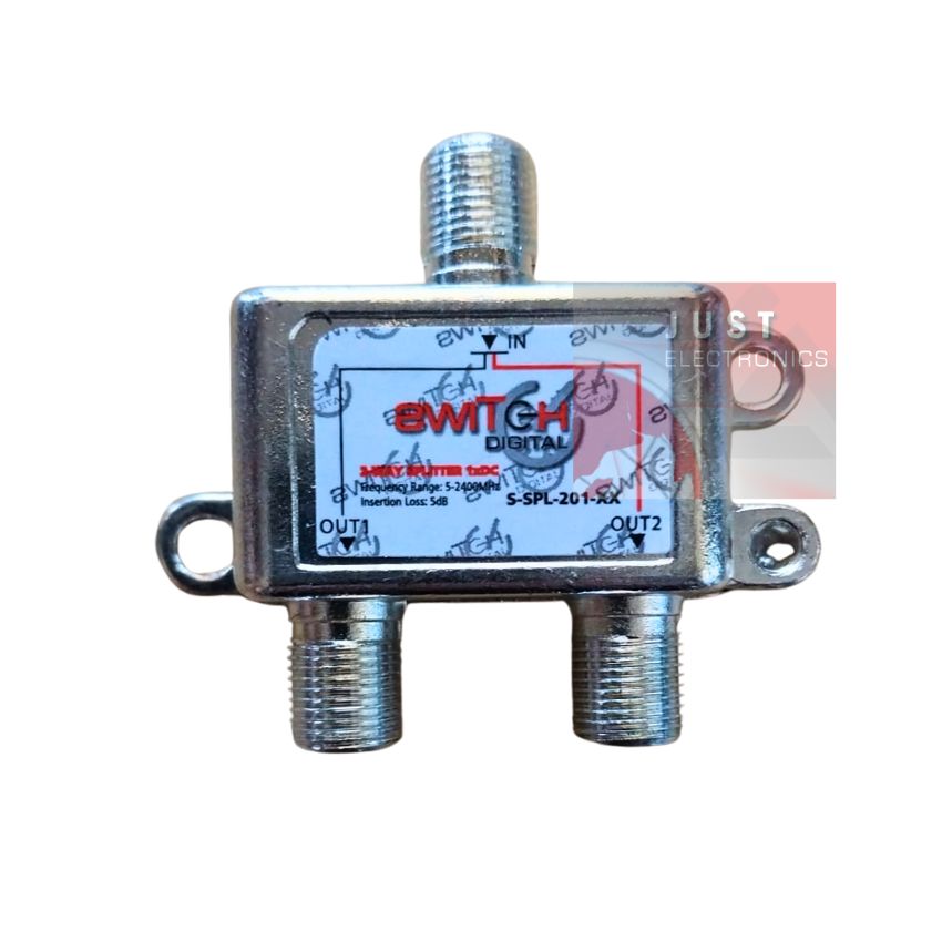 2 Way F Splitter With DC Power Pass By Switch Digital