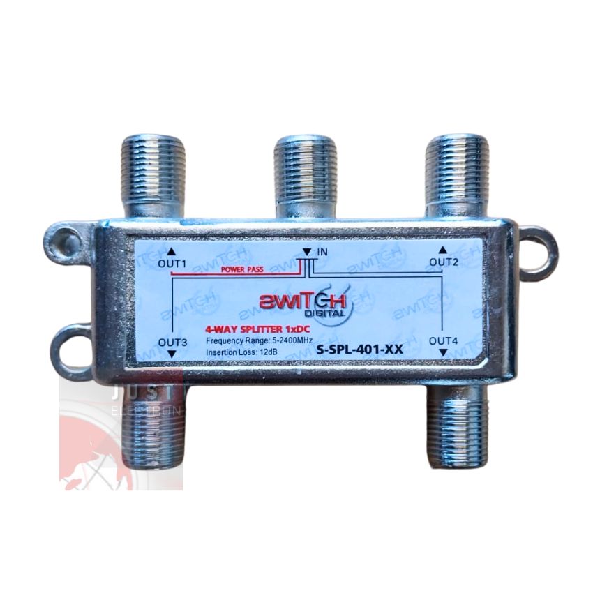 Switch Digital 4 Way F Splitter With DC Power Pass