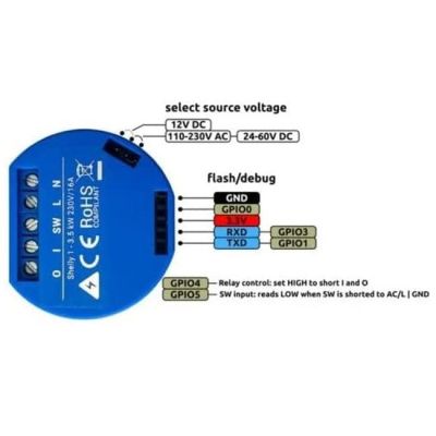 Shelly 1 Wi-Fi Relay Switch 16A - Just Electronics