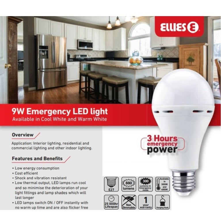 Ellies 9W Emergency LED Bulb E27