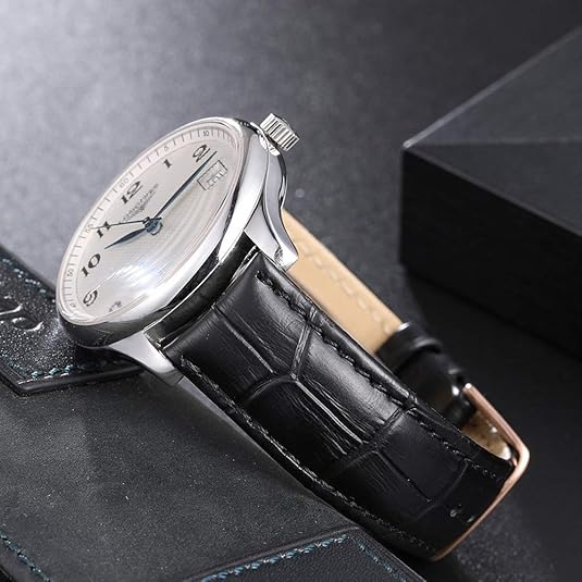 Leather Watch Strap Crocodile-Embossed Black