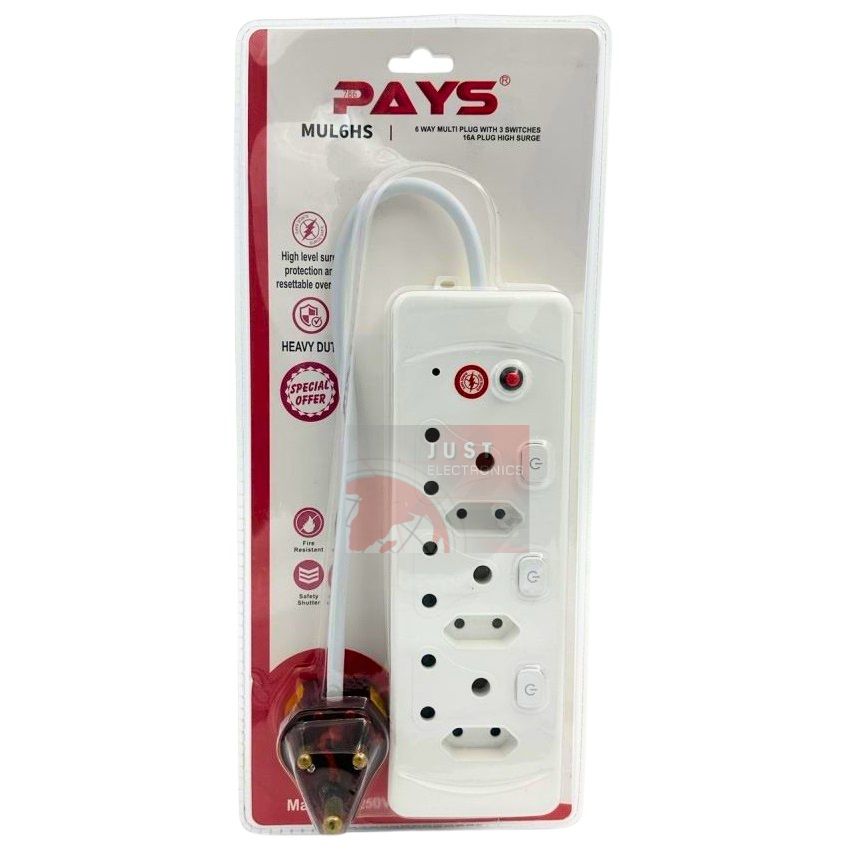 Pays 6 Way Multiplug With High Surge Protection and 3 Switches - Just ...